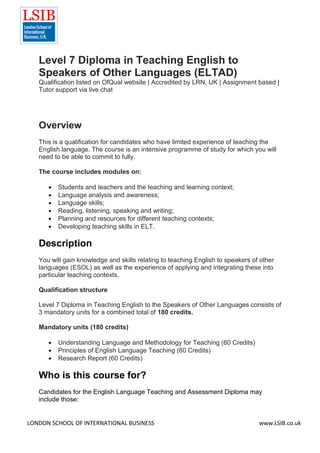 Level 7 Diploma in Teaching English to Speakers of Other Languages ...
