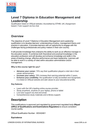 Level 7 Diploma in Education Management and Leadership | PDF