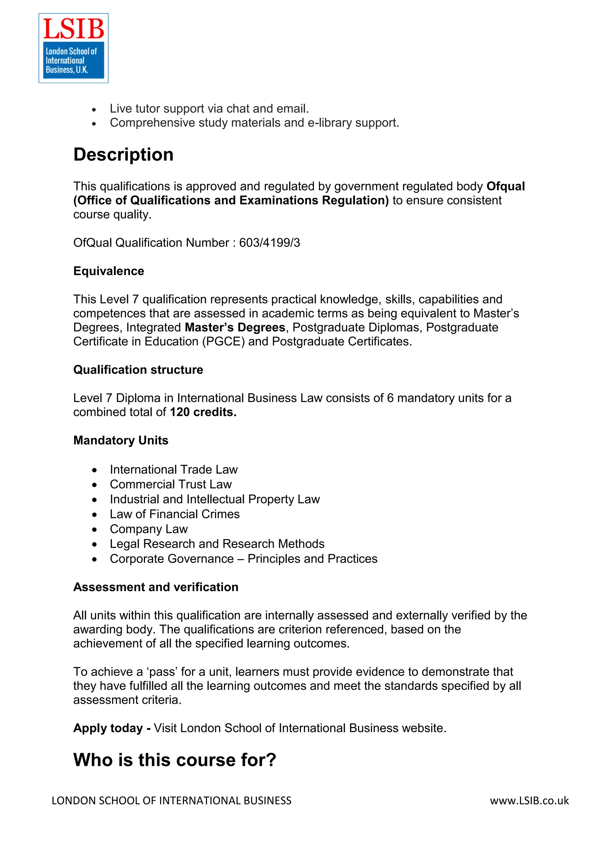 Level 7 Diploma in International Business Law | PDF