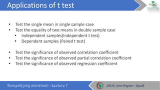 Student's t test and variations | PPT