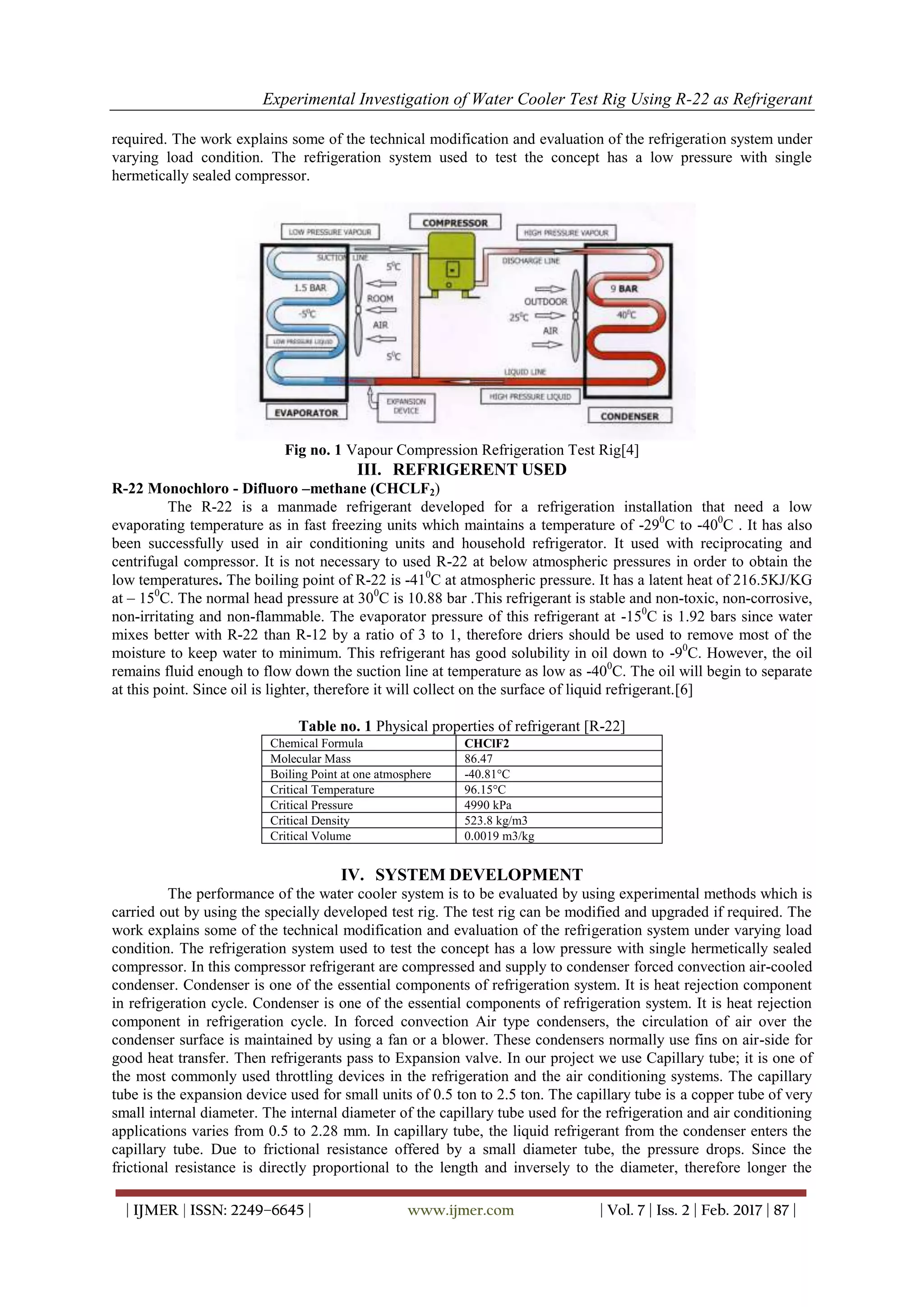 Experimental Investigation of Water Cooler Test Rig Using R-22 as ...