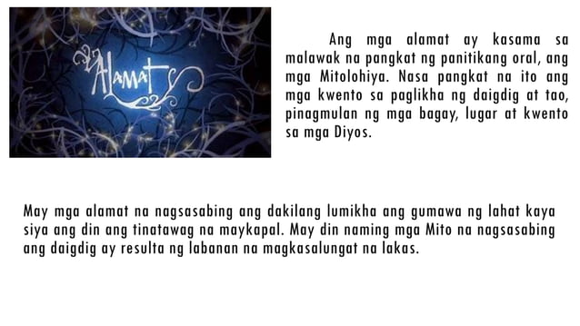 L8-ALAMAT. mga panitikang tuluyan sa panahon ng katutubo | PPTX