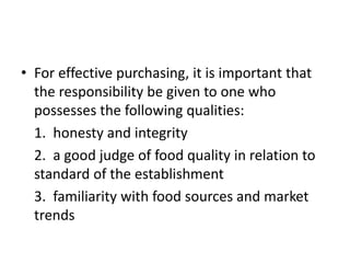 Purchasing, Receiving, and Storing Food continuation | PPTX