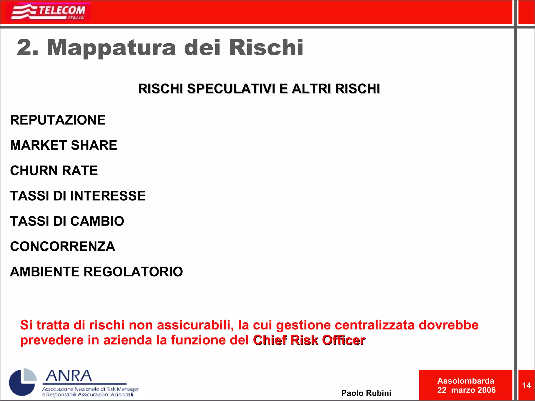 La gestione del rischio e assicurativa in Azienda | PPT