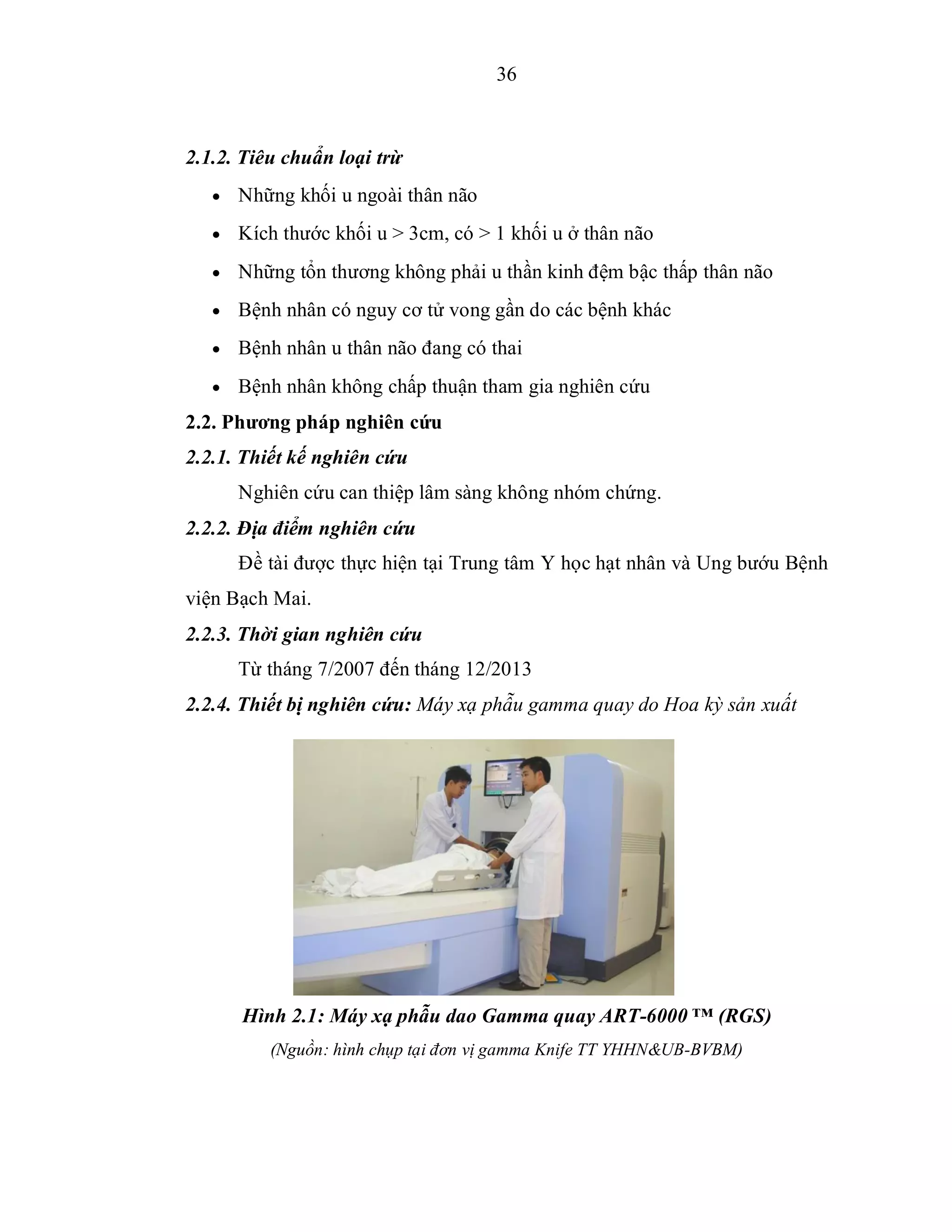 Đề tài: Nghiên cứu hiệu quả điều trị u thân não bằng phương pháp xạ phẫu dao gamma quay ...