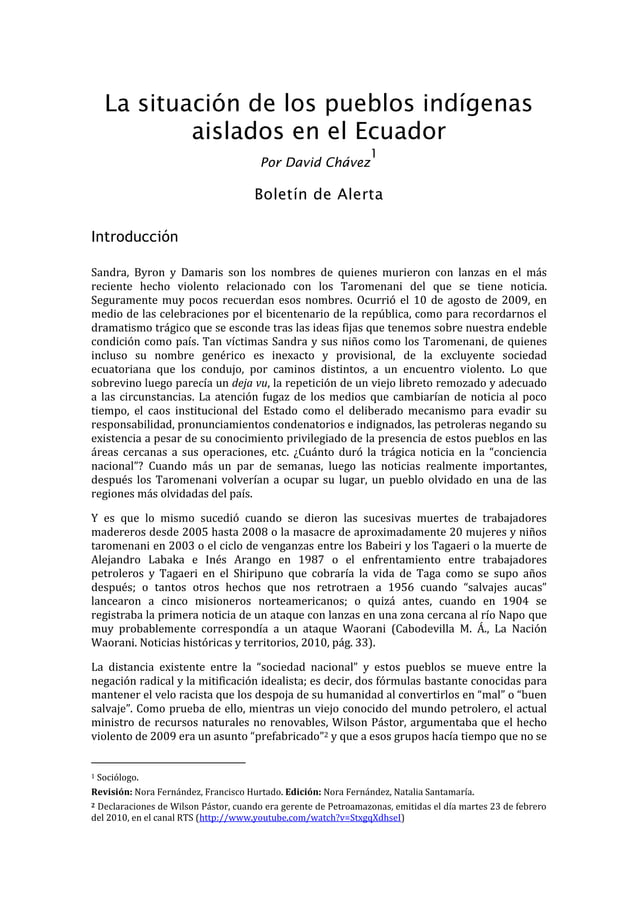 La Situación De Los Pueblos Indígenas Aislados En El Ecuador Pdf
