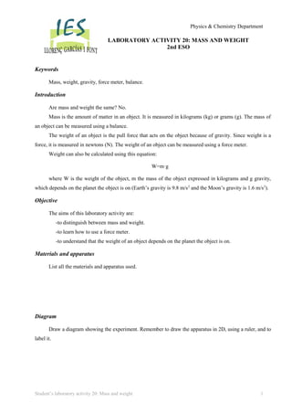 Lab activity: mass and weight | PDF