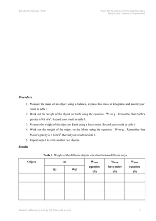 Lab activity: mass and weight | PDF | Physics | Science
