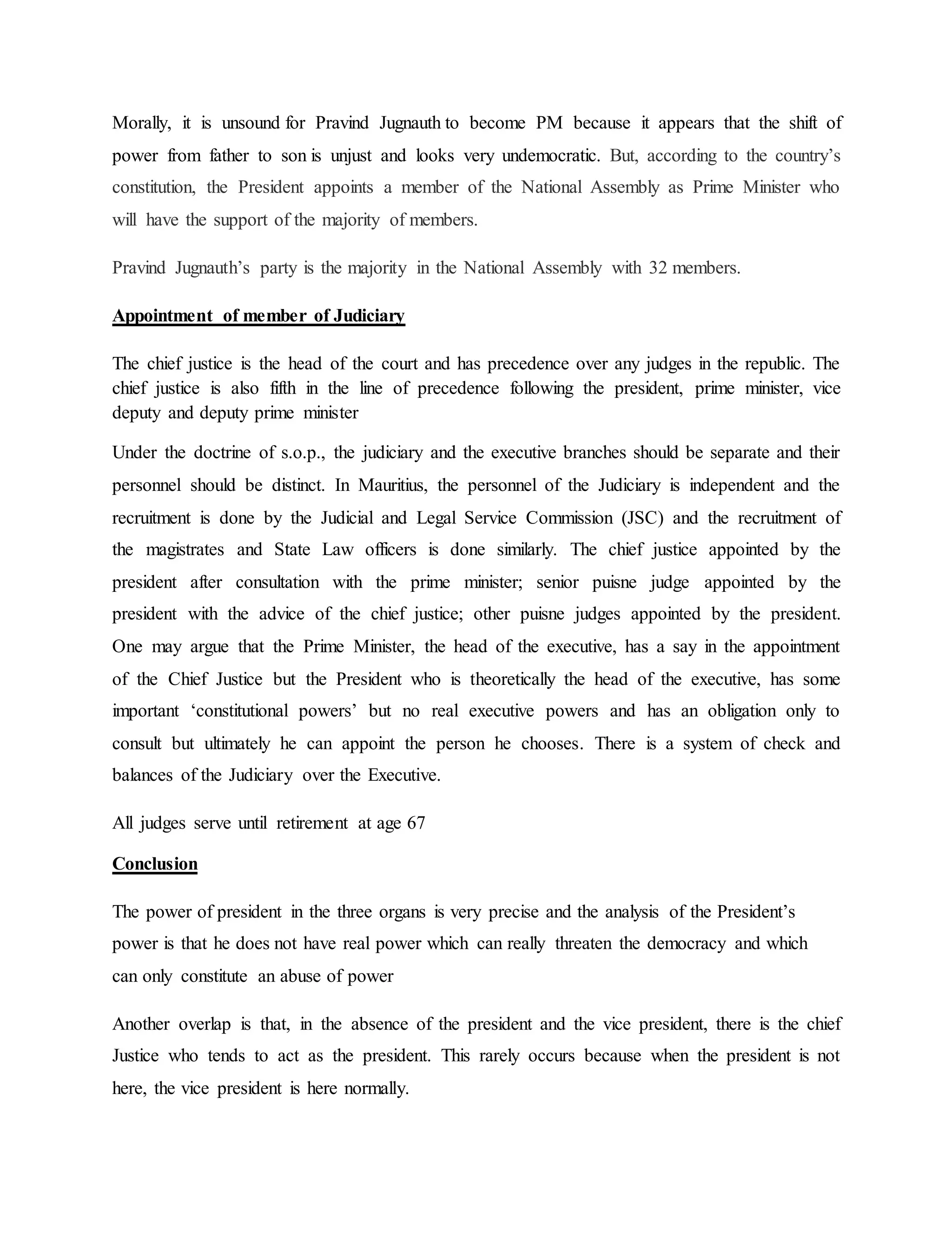 The concept of separation of power between the legislature, Judicature ...