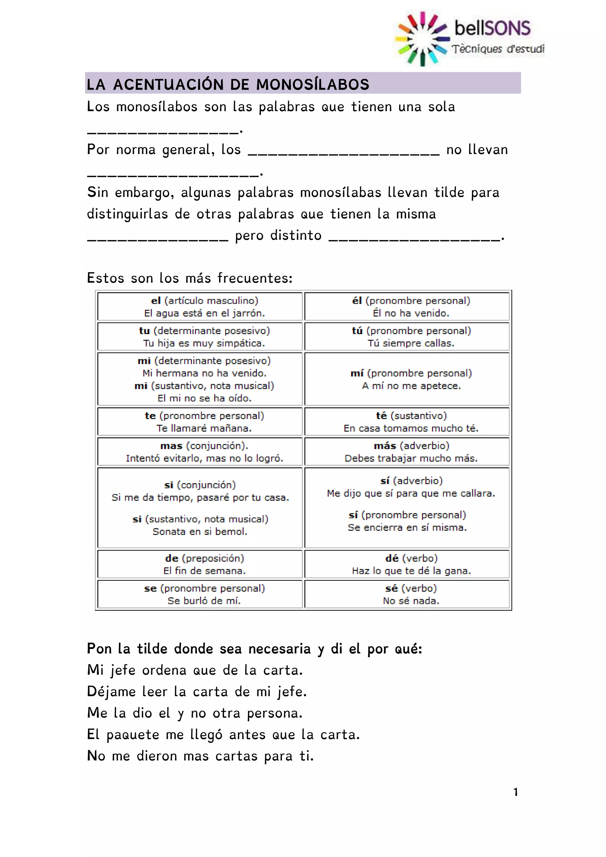 La acentuación de monosílabos | PDF