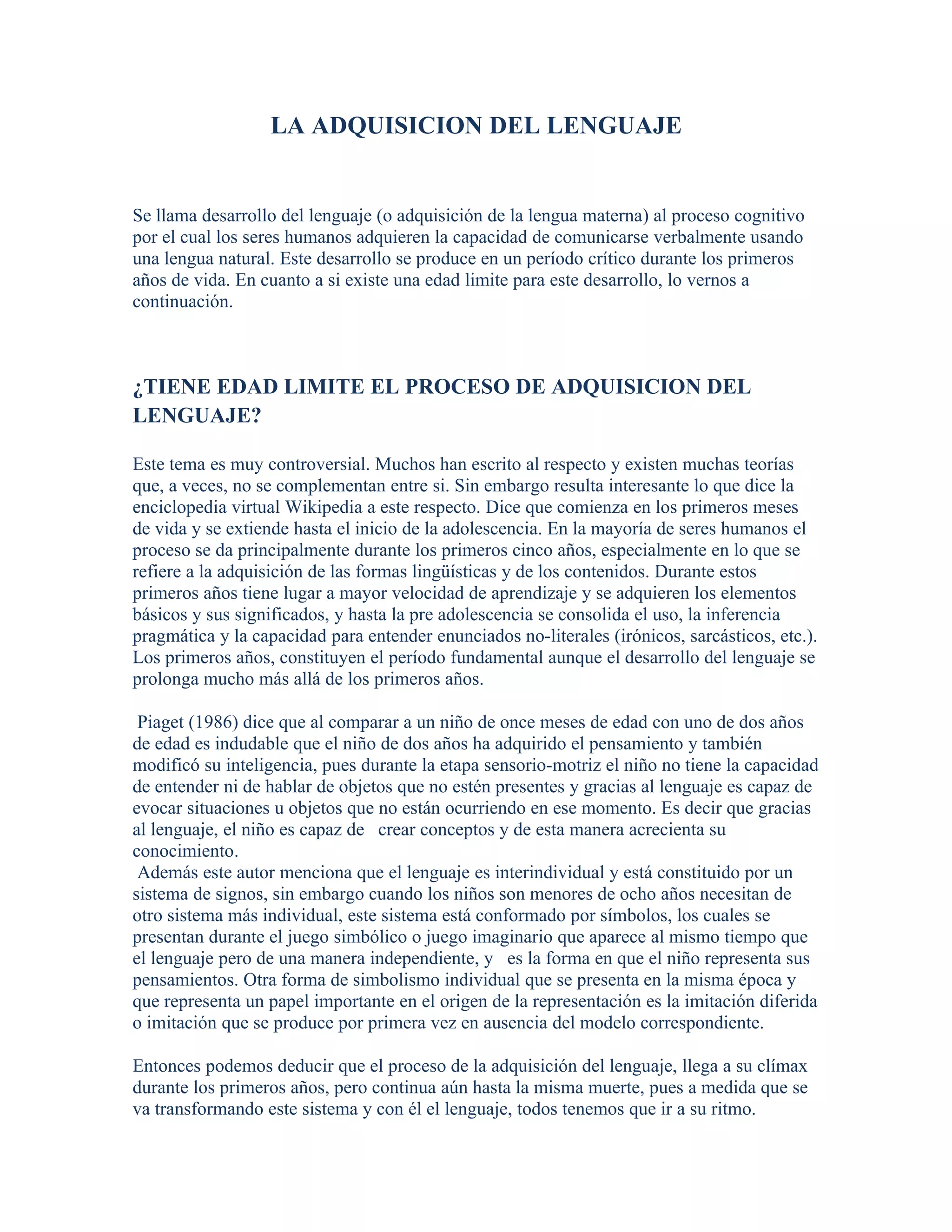 La adquisicion del lenguaje | PDF