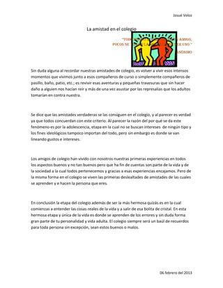 La amistad en el colegio | DOCX