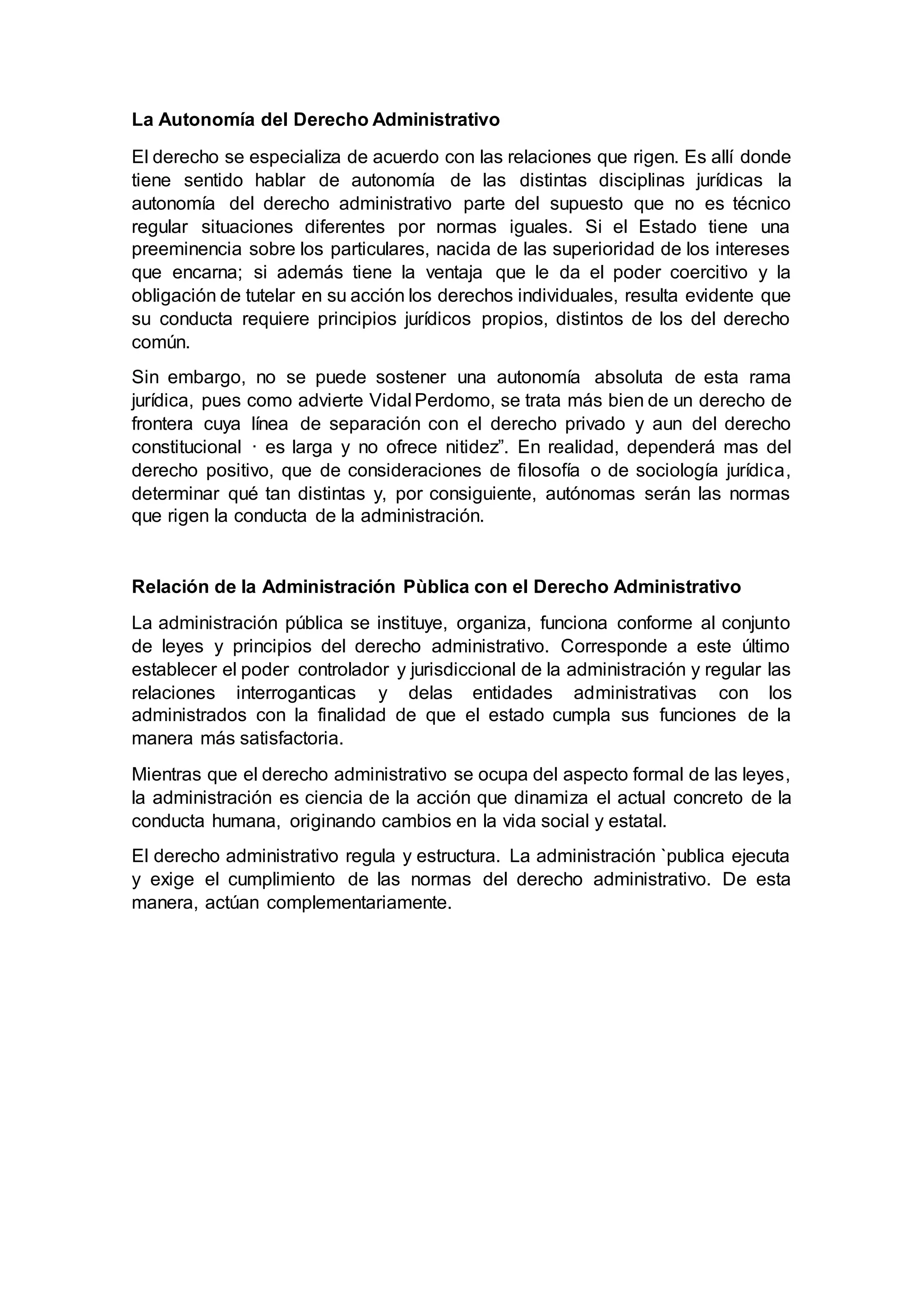 La autonomía del derecho administrativo | DOCX