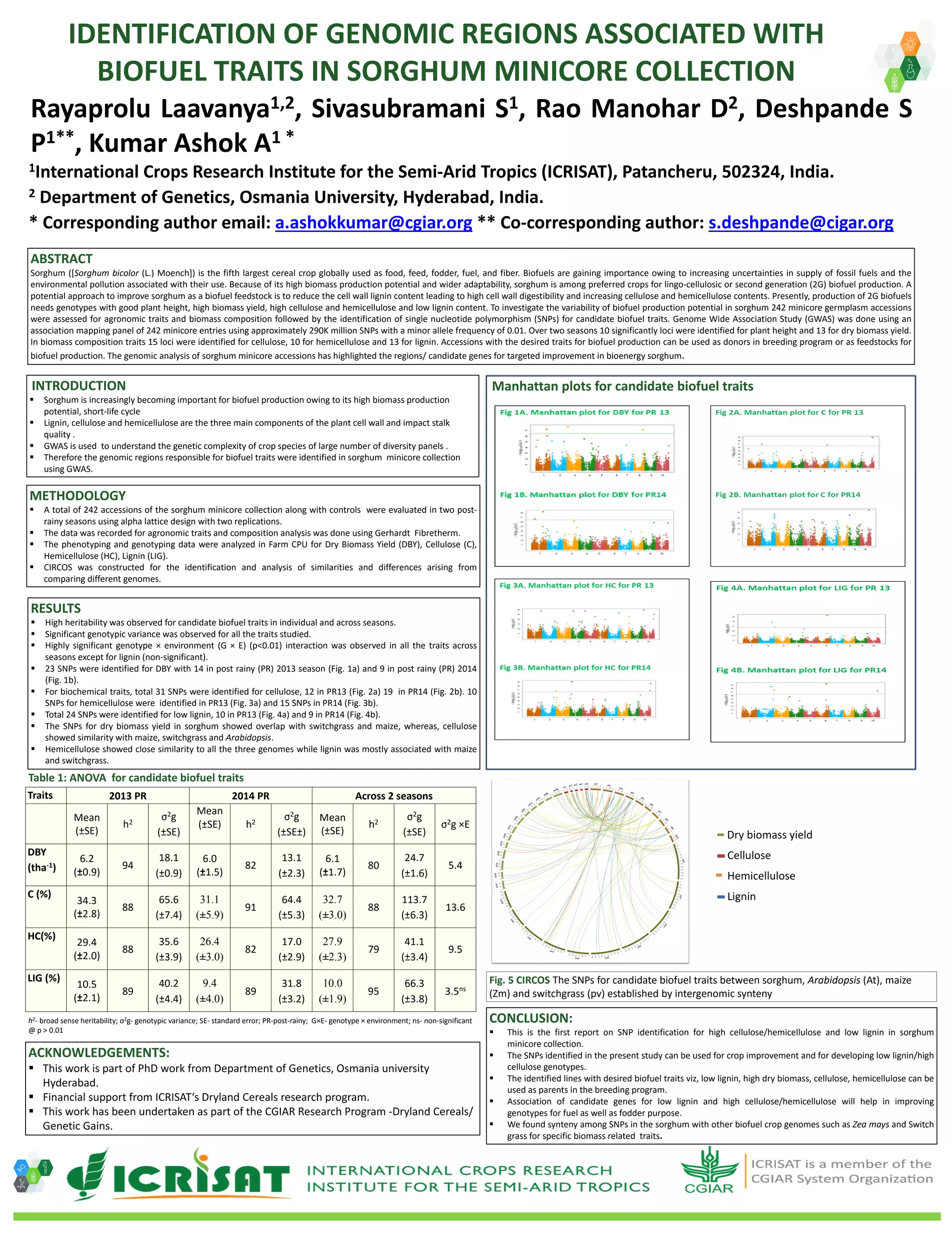 Identification of genomic regions associated with biofuel traits in sorghum minicore collection ...