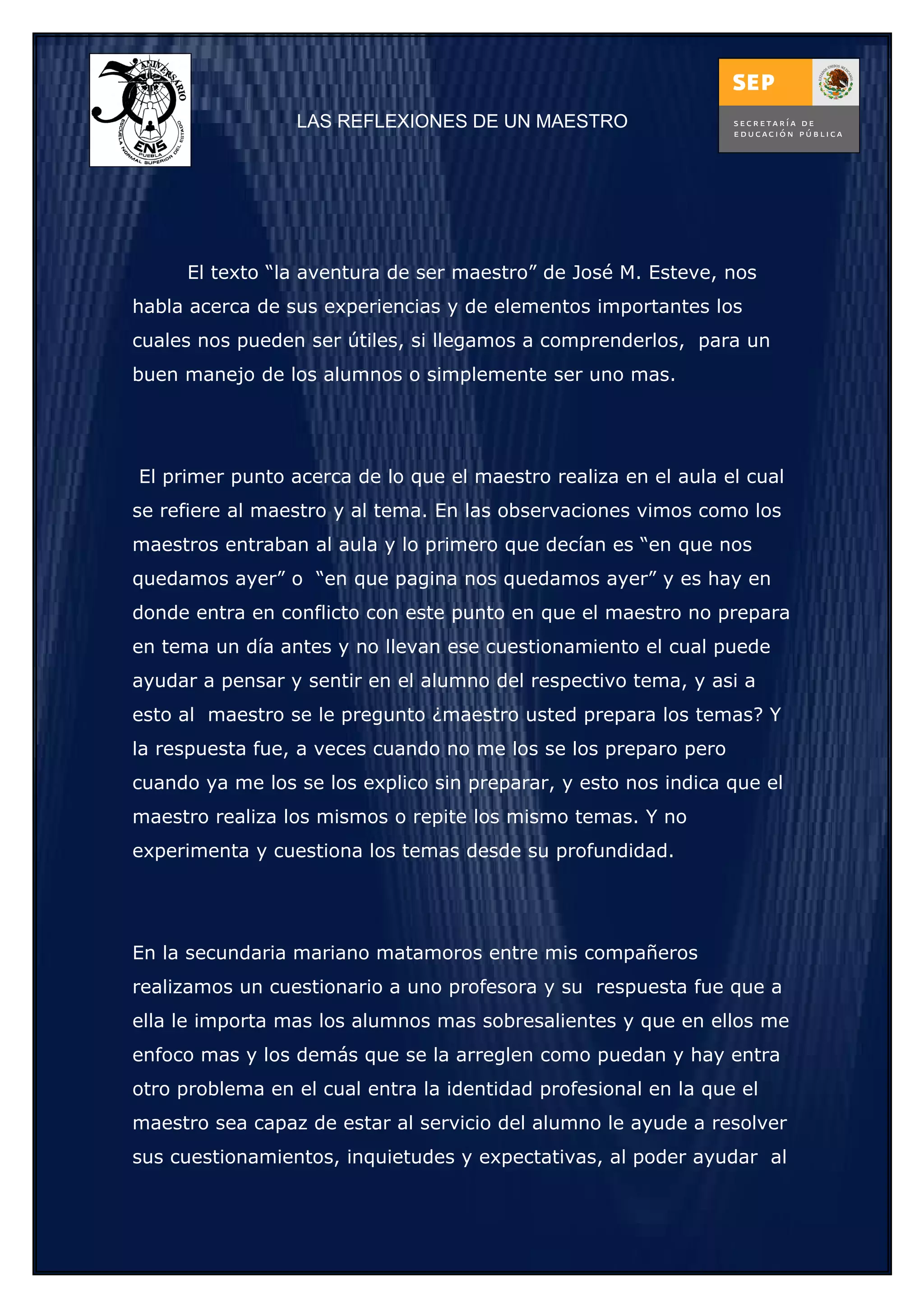 LA REFLEXION DE SER MAESTRO | PDF