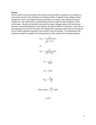 Sinusoidal Response of RC & RL Circuits | DOCX