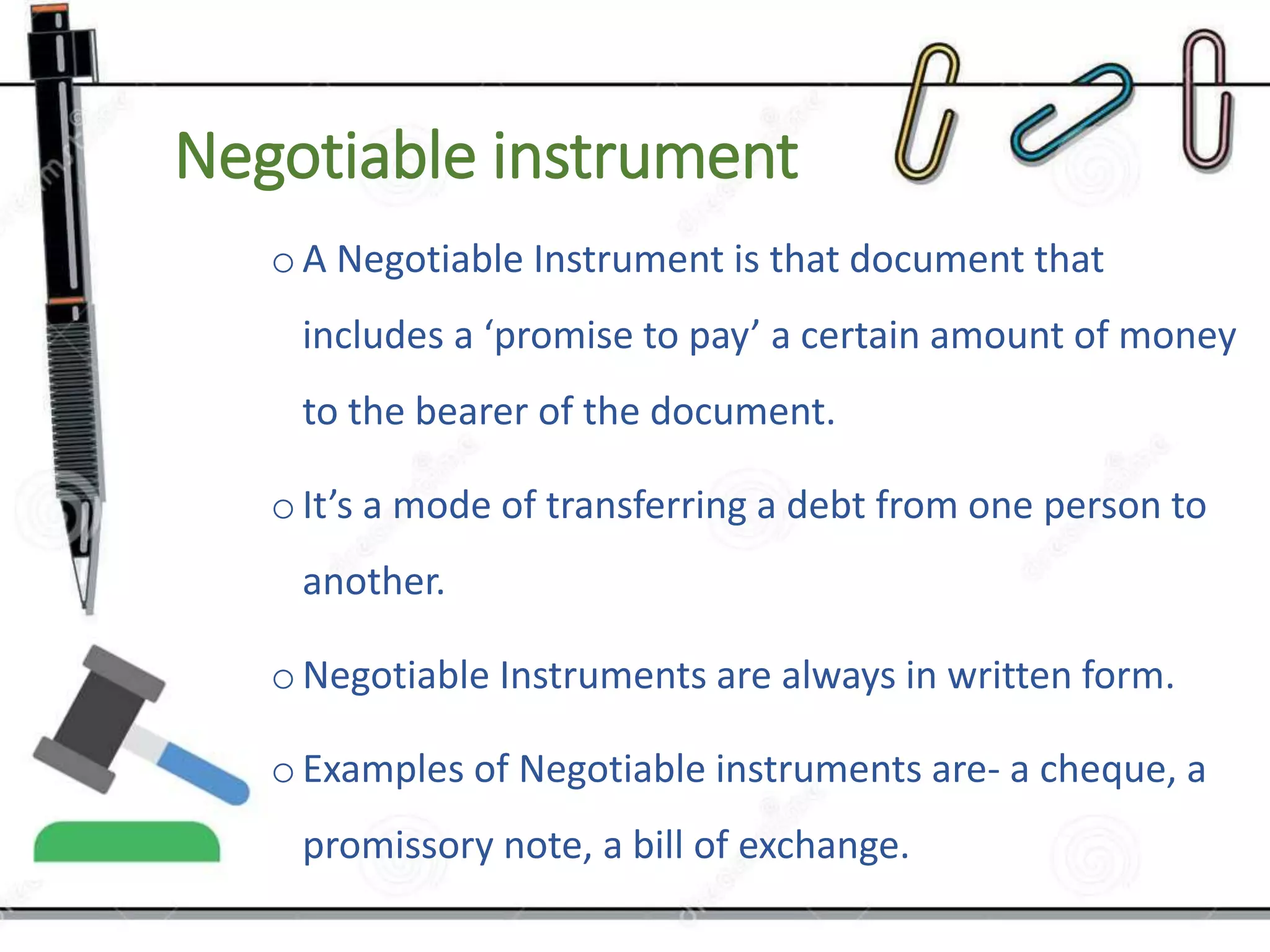Negotiable Instruments Act,1881- Types of endorsements | PPTX