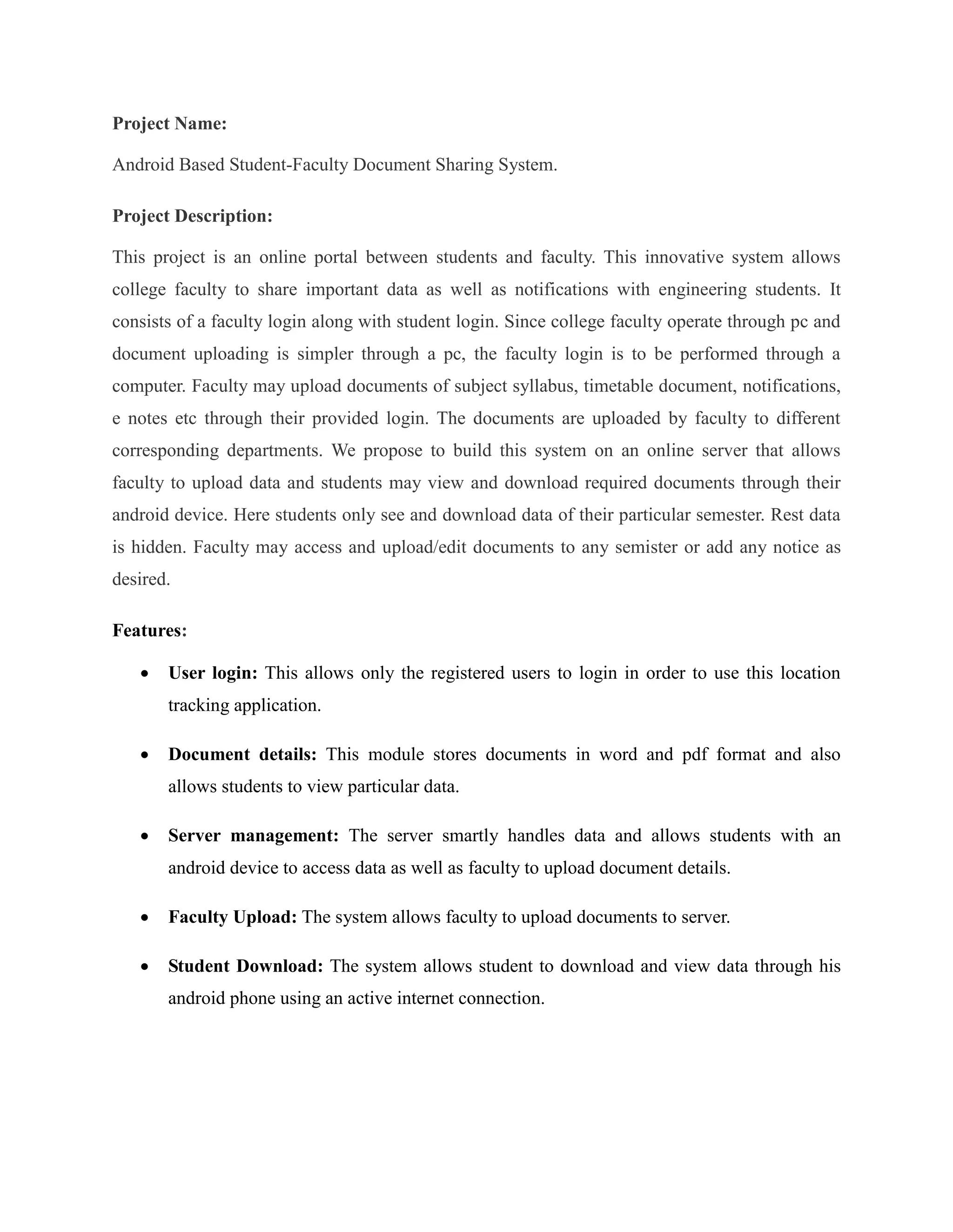 Report on student-faculty document sharing android project | PDF