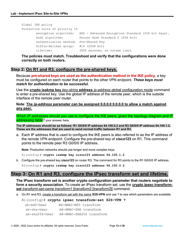 Lab- Full IPsec Implementation.pdf | Computer Networking | Computing