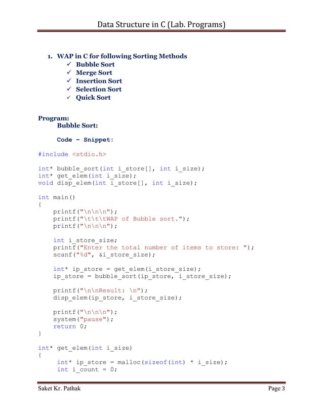 Data Structure in C (Lab Programs) | PDF
