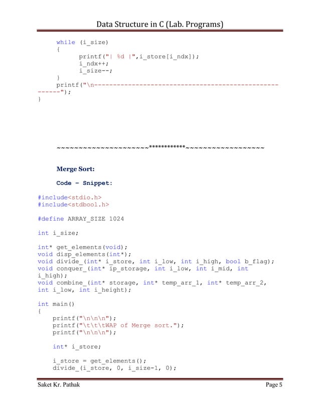 Data Structure in C (Lab Programs) | PDF