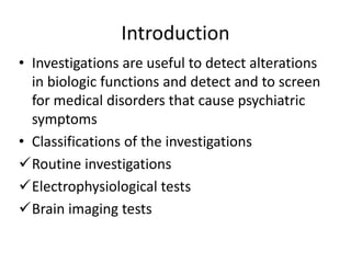 Lab tests in mental health | PPTX | Medical Tests | Medical Health