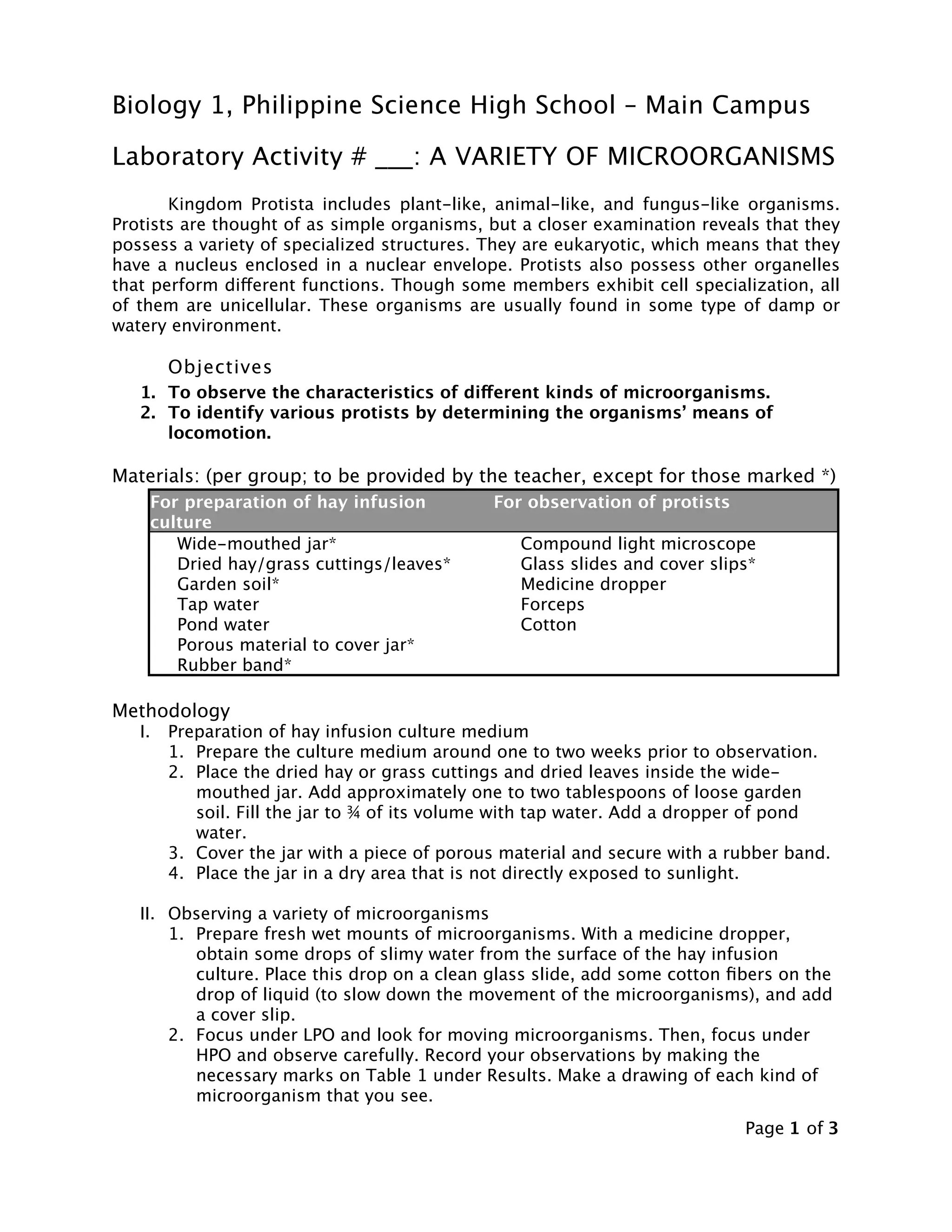 Lab variety of microorganisms | PDF
