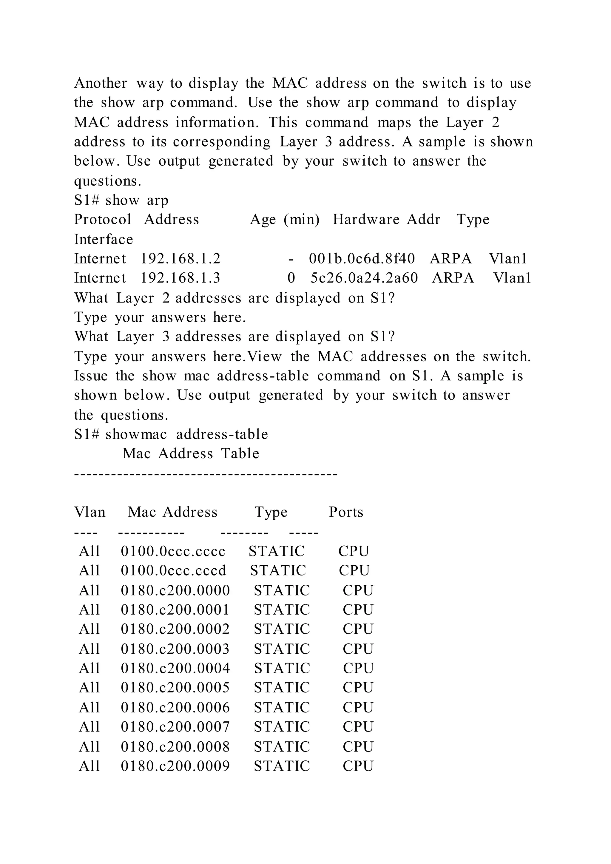 Lab view the switch mac address table lab - view the switch | DOCX