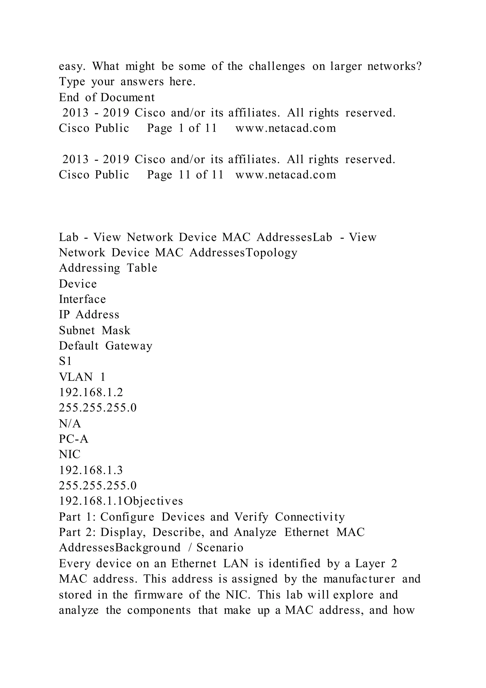 Lab View The Switch Mac Address Table Lab View The Switch Docx