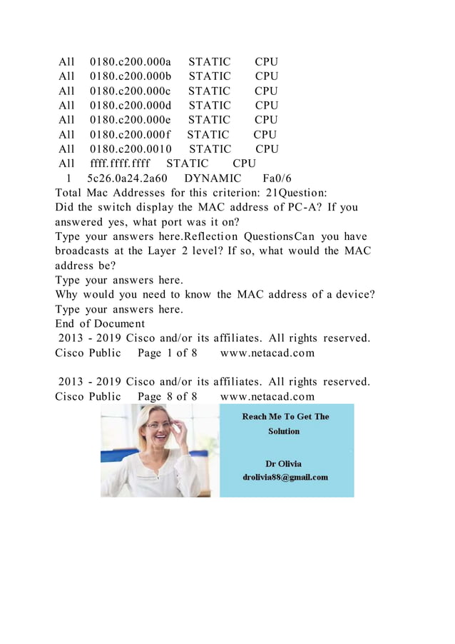 Lab View The Switch Mac Address Table Lab View The Switch Docx