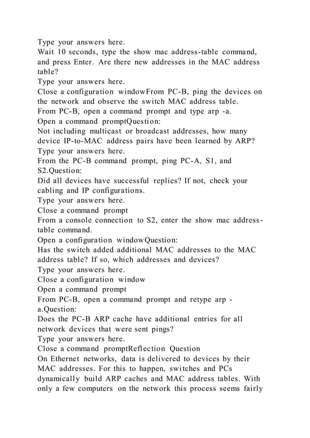 Lab view the switch mac address table lab - view the switch | DOCX