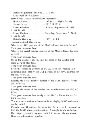 Lab view the switch mac address table lab - view the switch | PDF