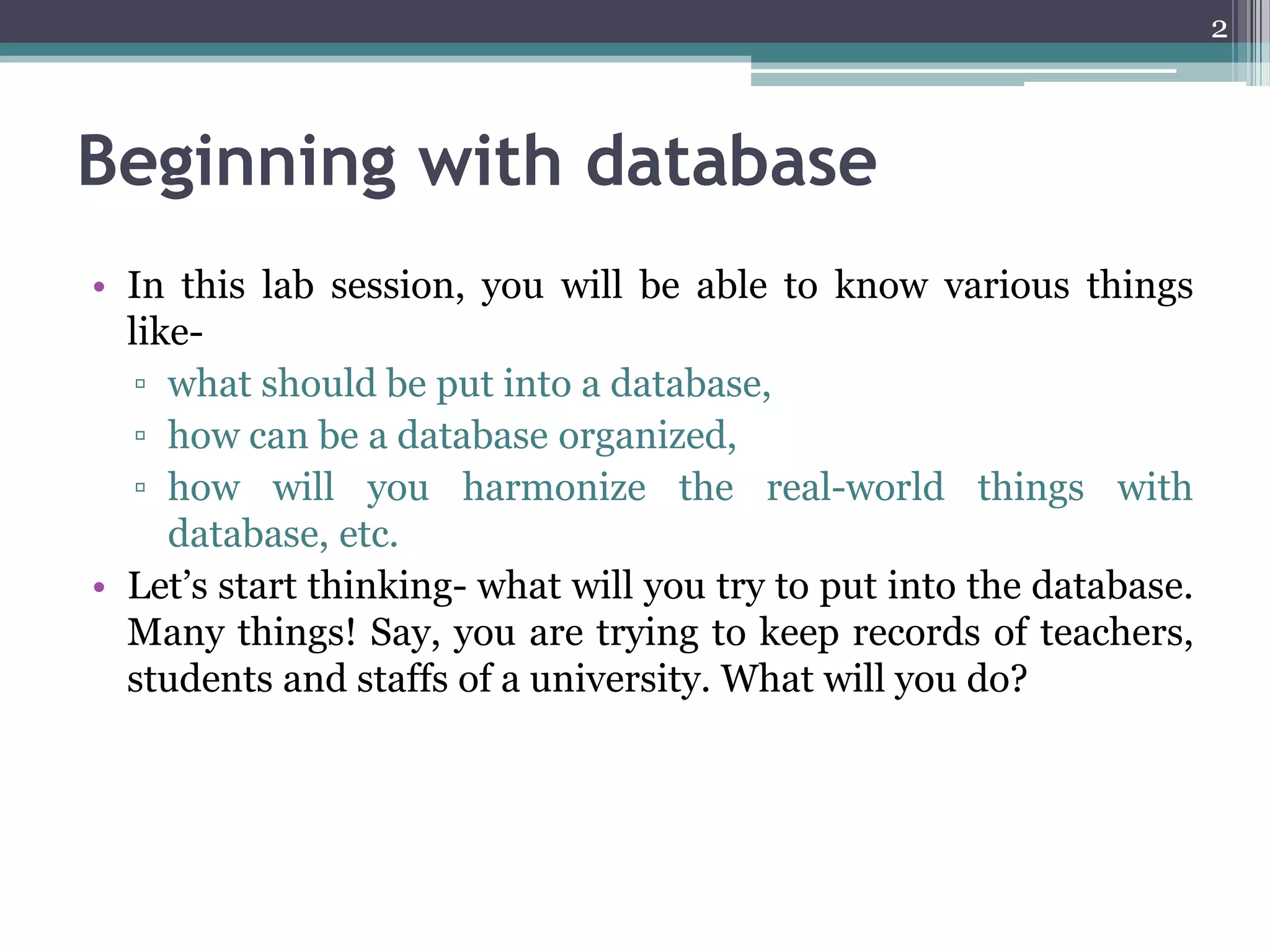 RDBMS Lab01 beginning with-database (UIU) | PDF