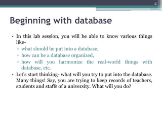 RDBMS Lab01 beginning with-database (UIU) | PDF