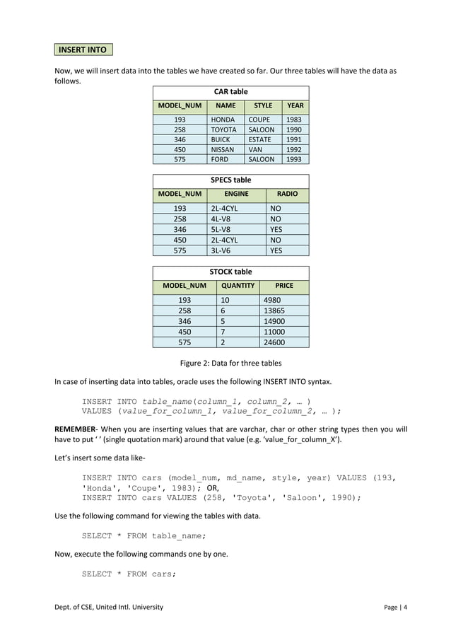 RDBMS Lab02 creating tables (UIU) | PDF