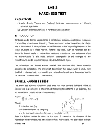 Brinell Hardness Test Experiment