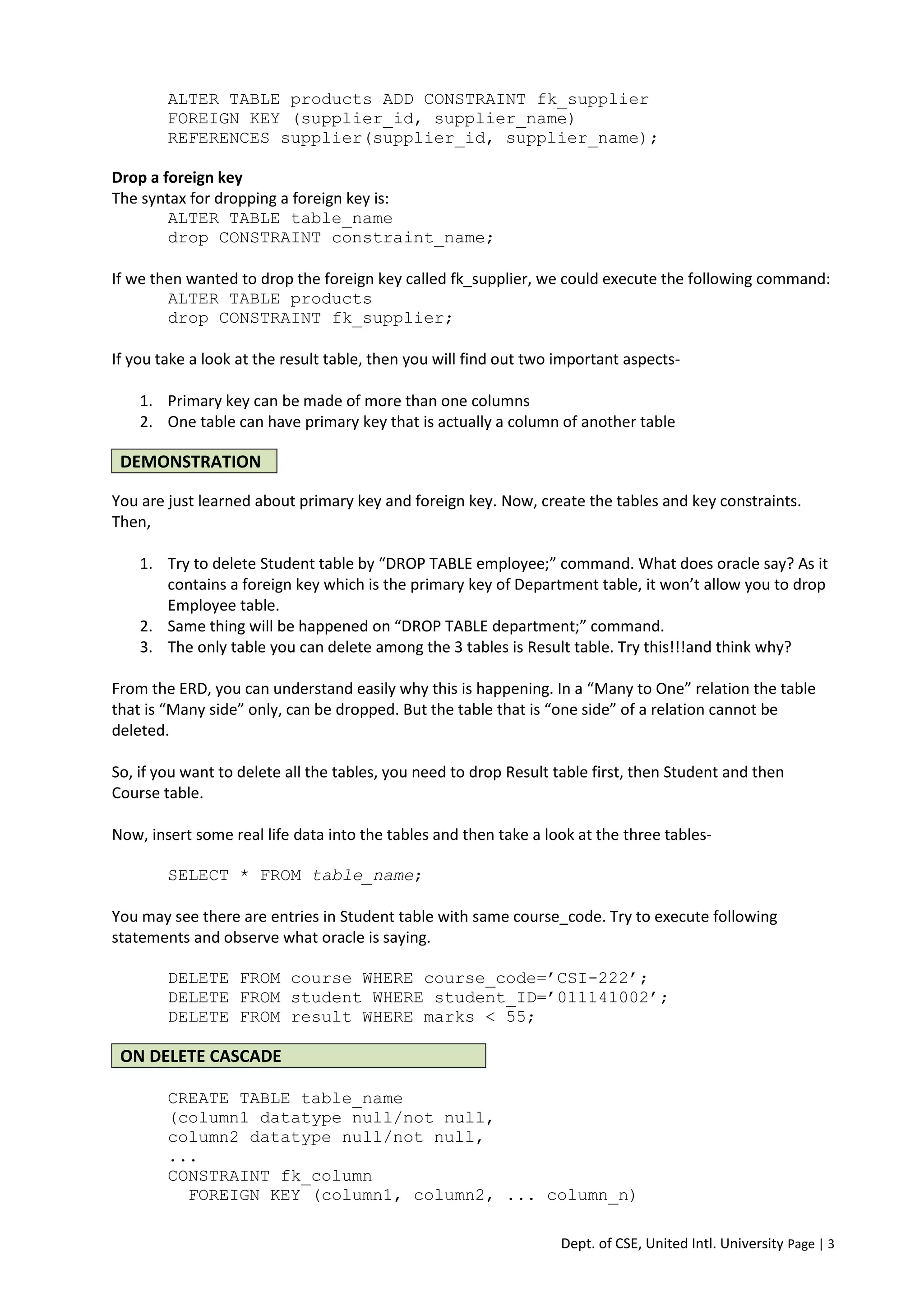 RDBMS Lab03 applying constraints (UIU) | PDF
