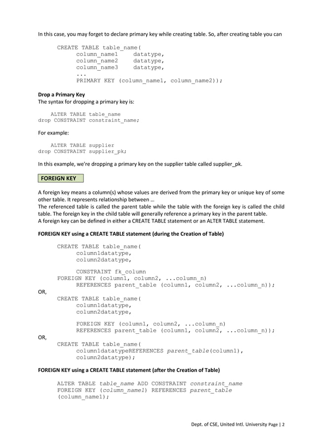 RDBMS Lab03 applying constraints (UIU) | PDF
