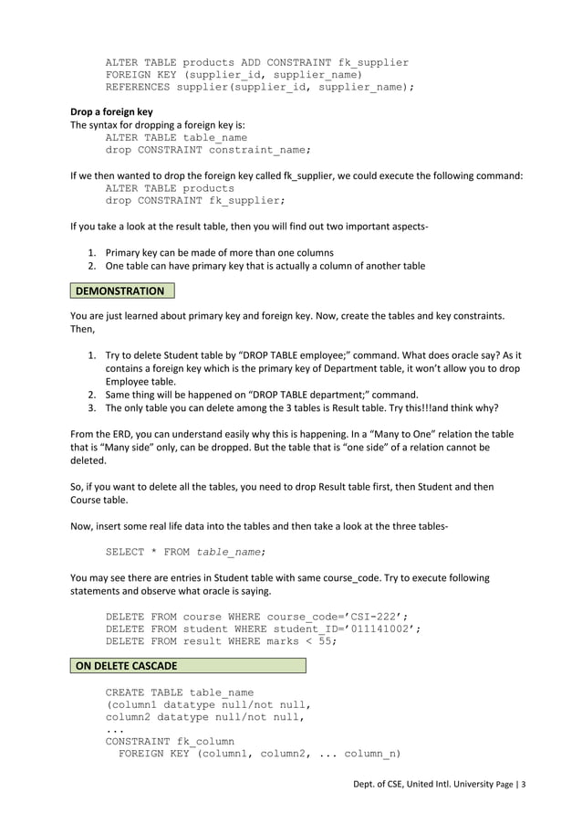 RDBMS Lab03 applying constraints (UIU) | PDF
