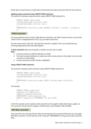 RDBMS Lab03 applying constraints (UIU) | PDF