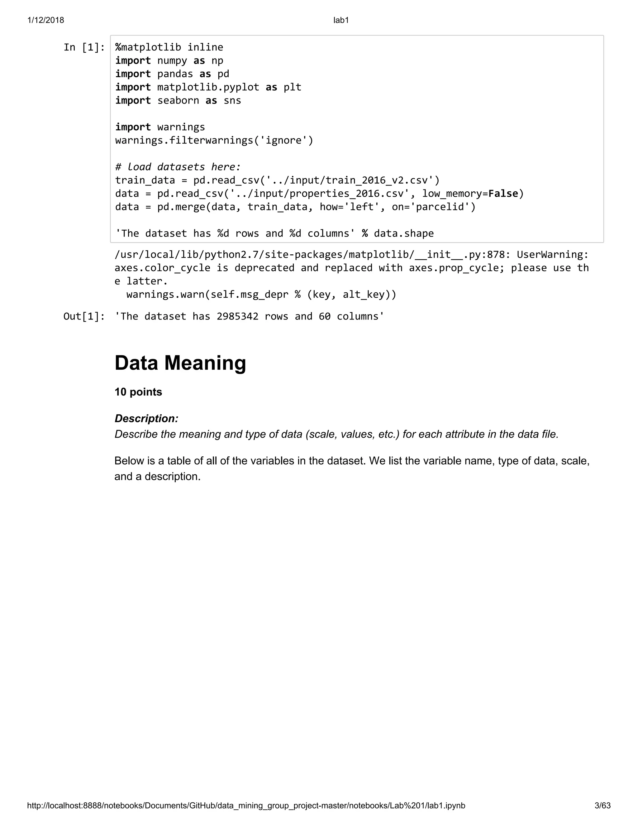 Lab 1: Data cleaning, exploration, removal of outliers, Correlation of Continuous Variables and ...