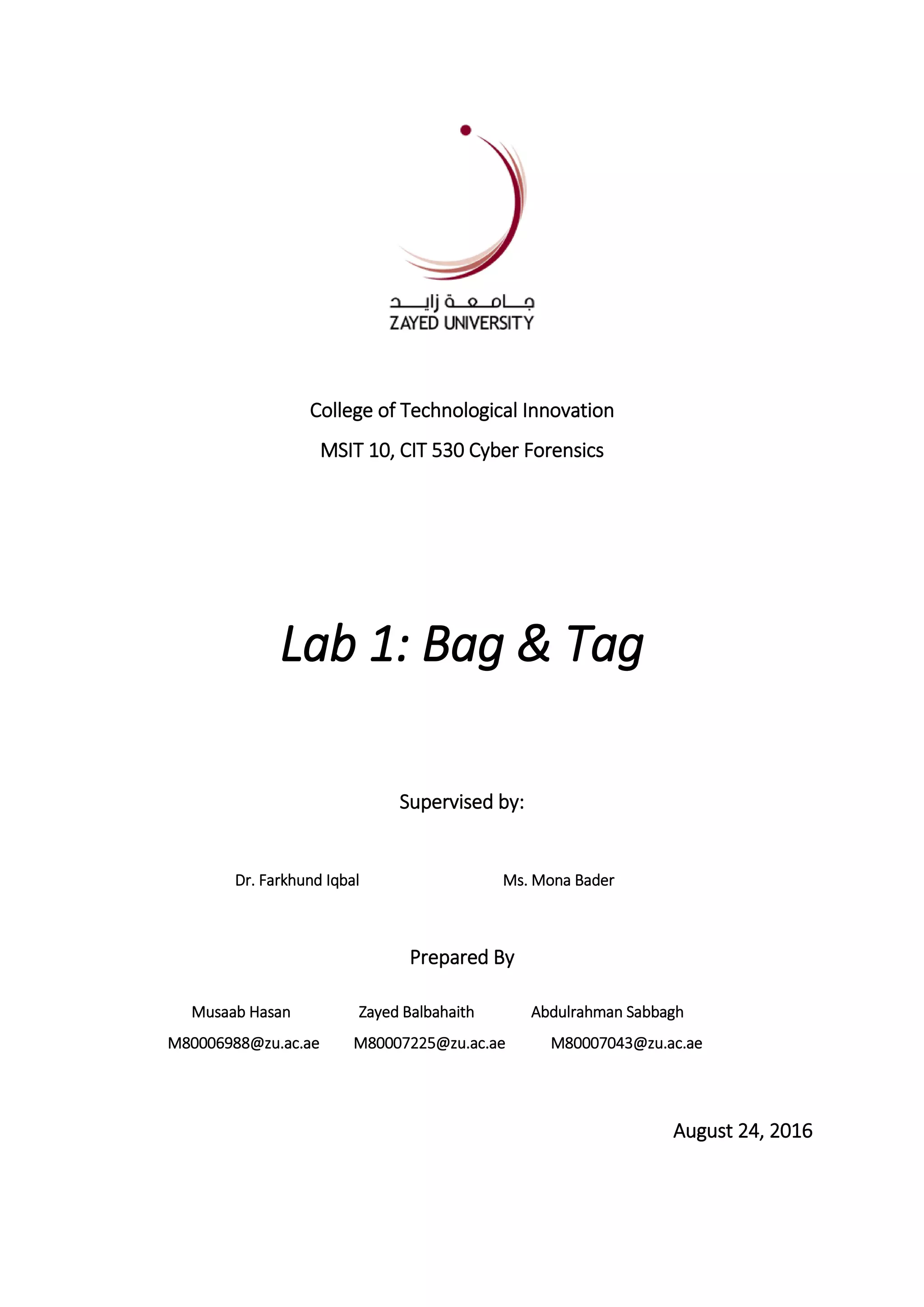 Lab 1 Bag & Tag (cyber forensics) | PDF