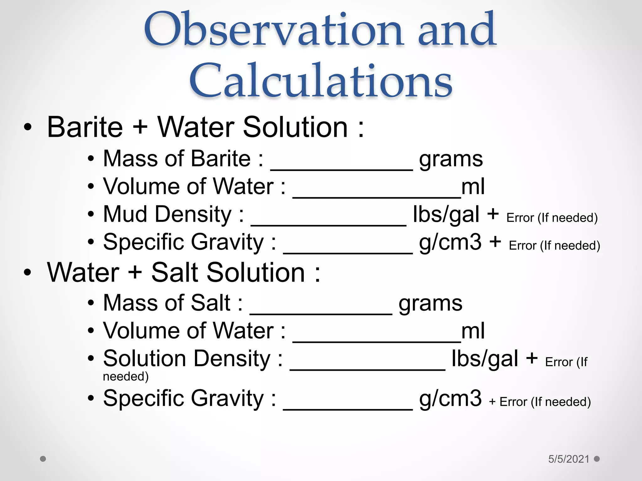 Lab 1 measurement of density of drilling mud samples using mud balance ...
