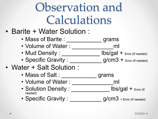 Lab 1 measurement of density of drilling mud samples using mud balance ...