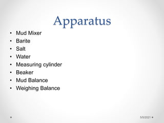 Lab 1 measurement of density of drilling mud samples using mud balance ...