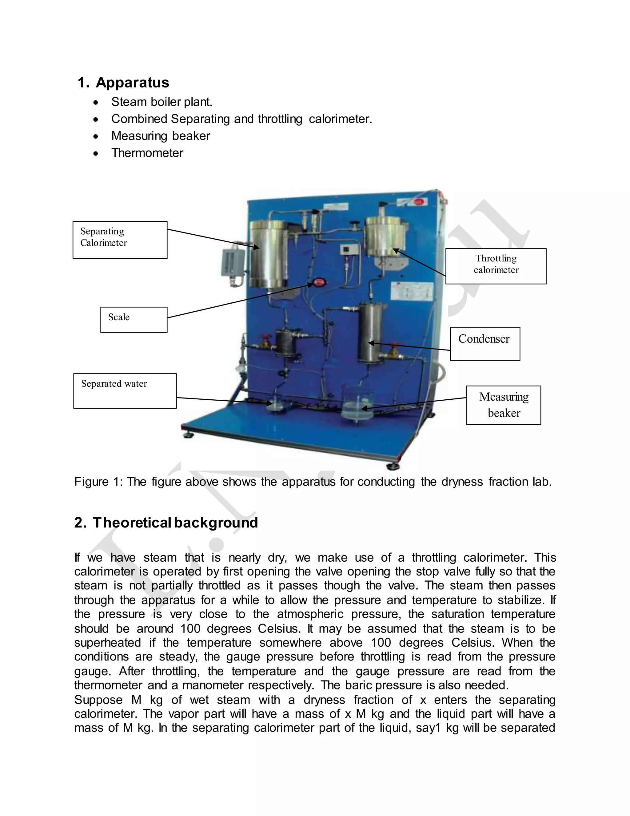Lab 1 the dryness fraction of the steam(mech) | DOCX