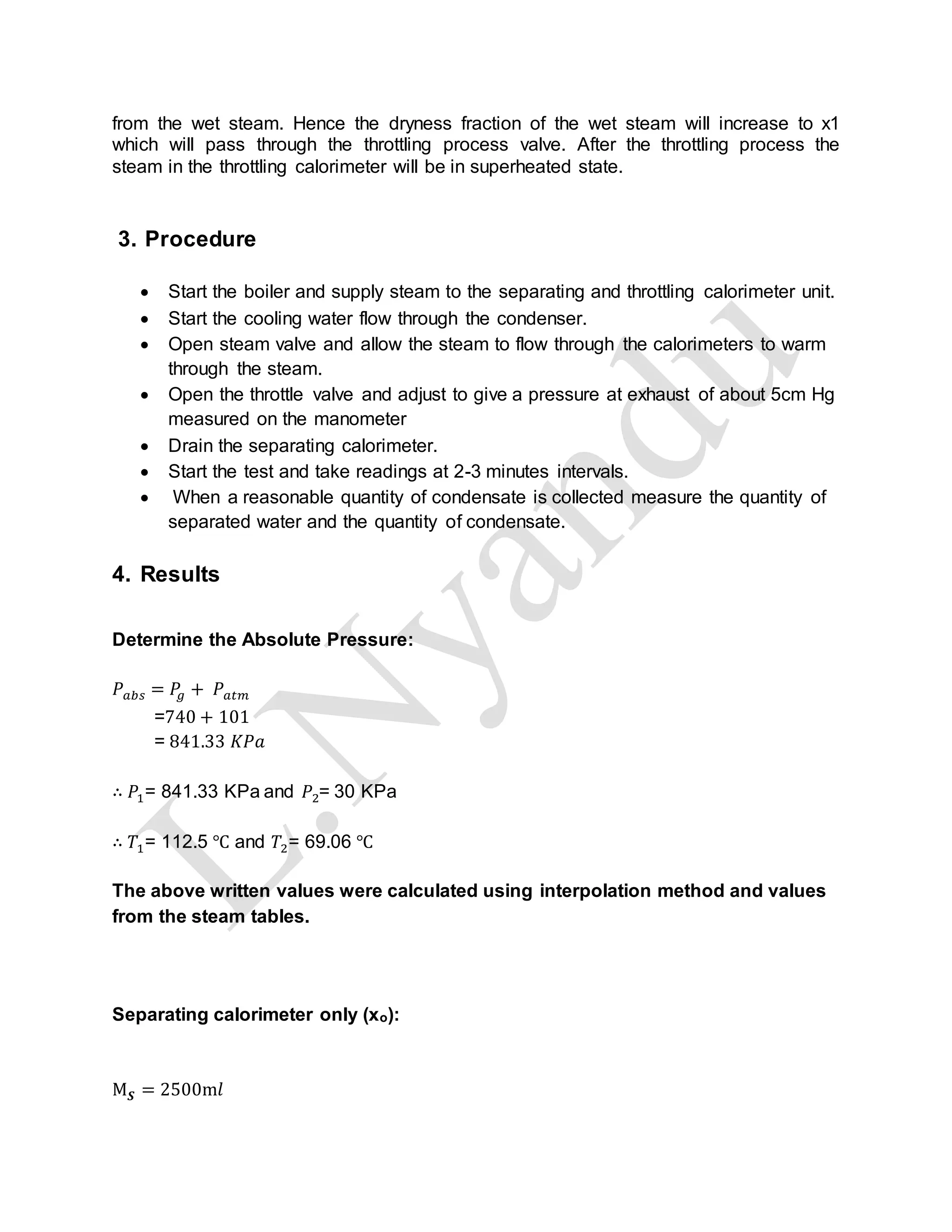 Lab 1 the dryness fraction of the steam(mech) | DOCX