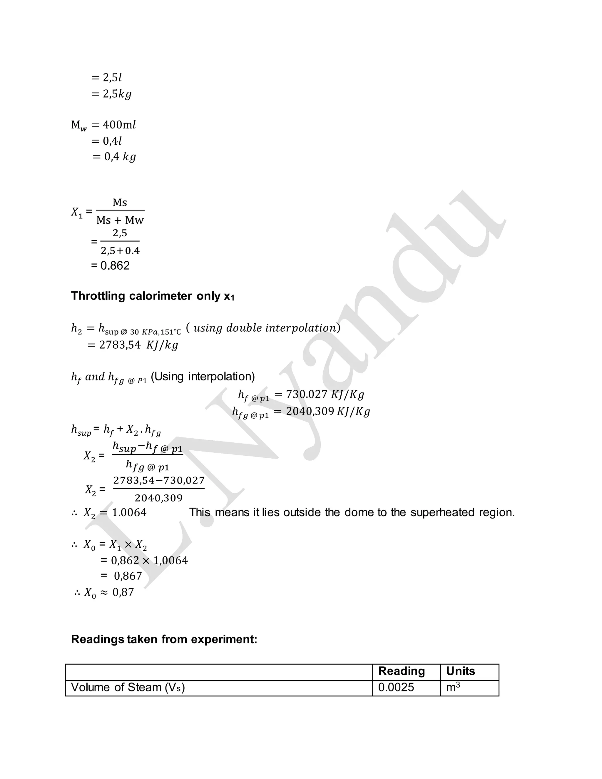Lab 1 the dryness fraction of the steam(mech) | DOCX