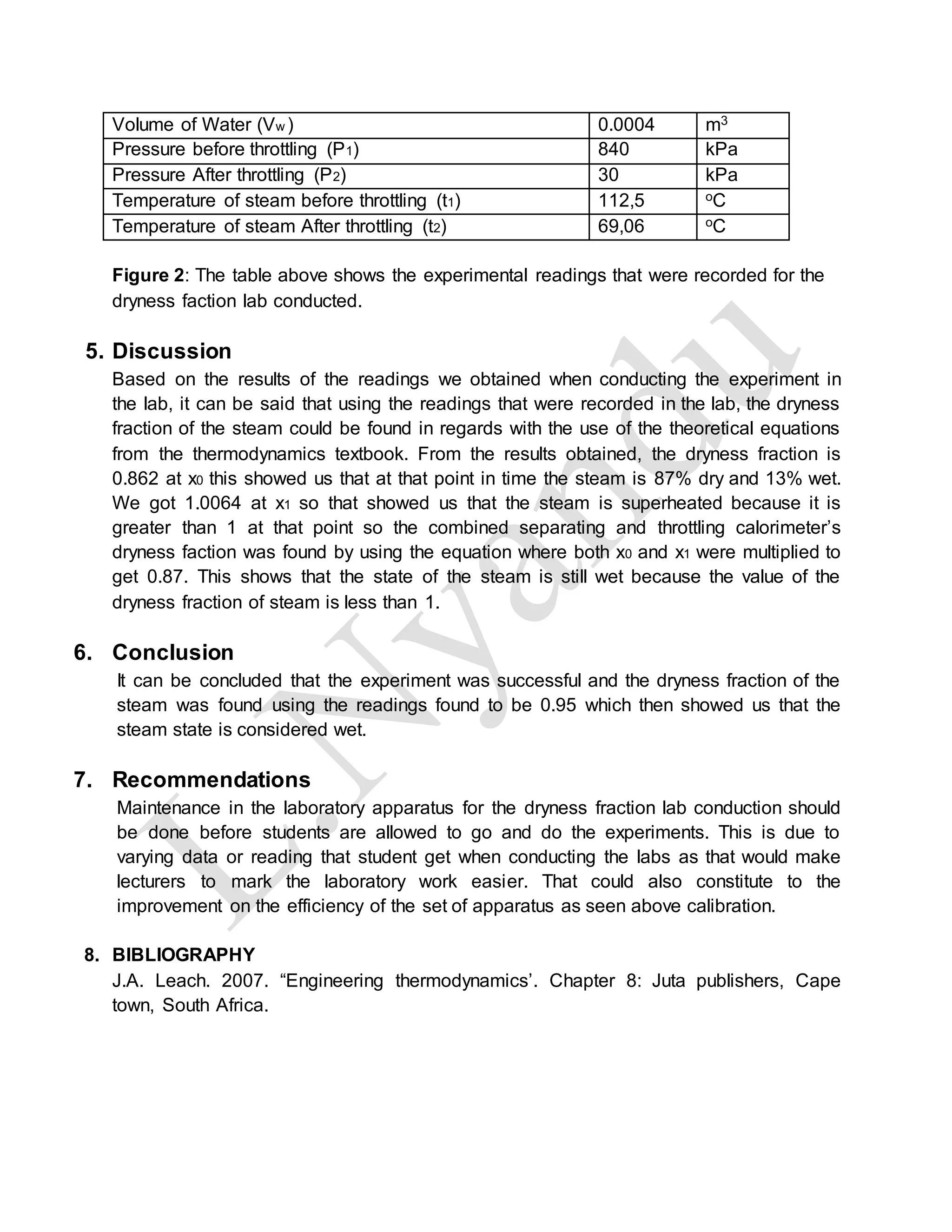 Lab 1 the dryness fraction of the steam(mech) | DOCX