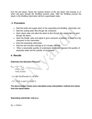 Lab 1 the dryness fraction of the steam(mech) | DOCX